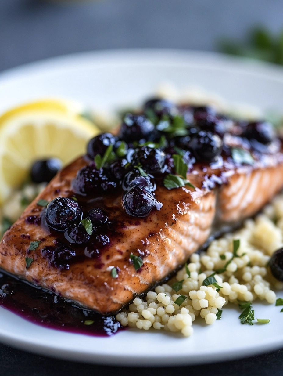 Blueberry Glazed Salmon With Lemon Herb Couscous