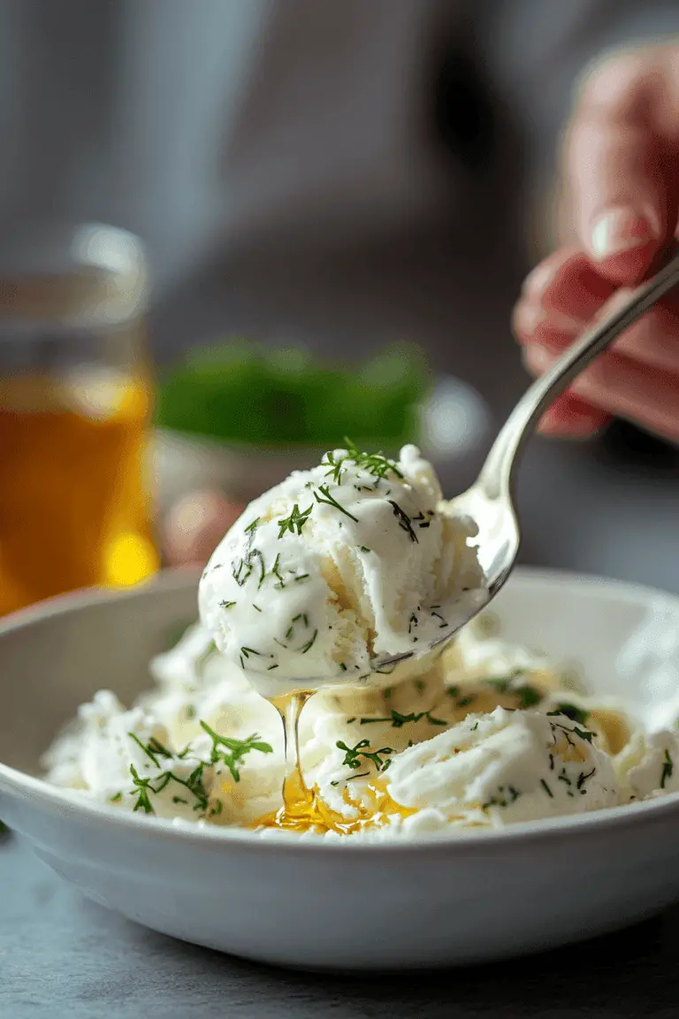 Dill Pickle Ice Cream With A Honey Drizzle