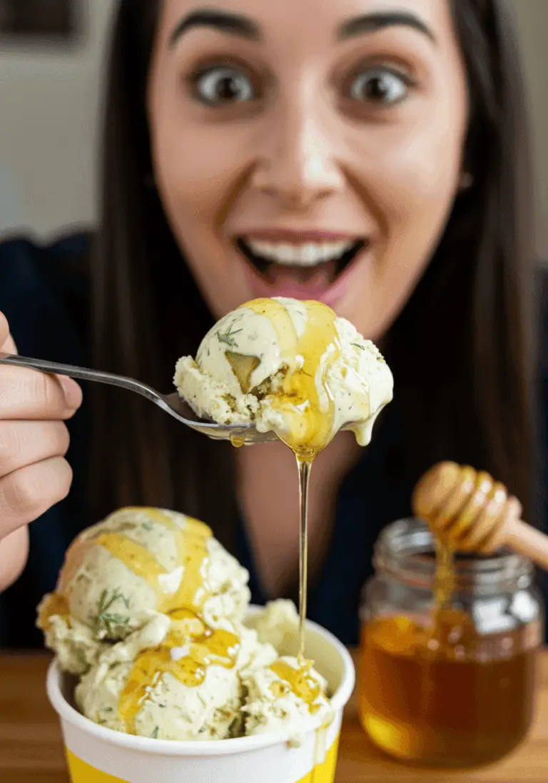 Dill Pickle Ice Cream With A Honey Drizzle