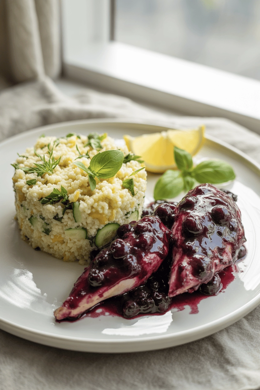 Irresistible Blueberry Basil Glazed Chicken With Lemon Couscous Confetti